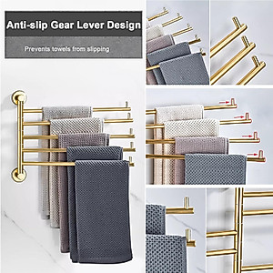 Swivel Gold Bathroom Towel Holder,Swing Out Towel Racks for Bathroom Kitchen,Wall Mount Drying Racks for Laundry,Rustproof Solid Aluminium Towel Hanger Storage Organizer Space Saving Towel Rails
