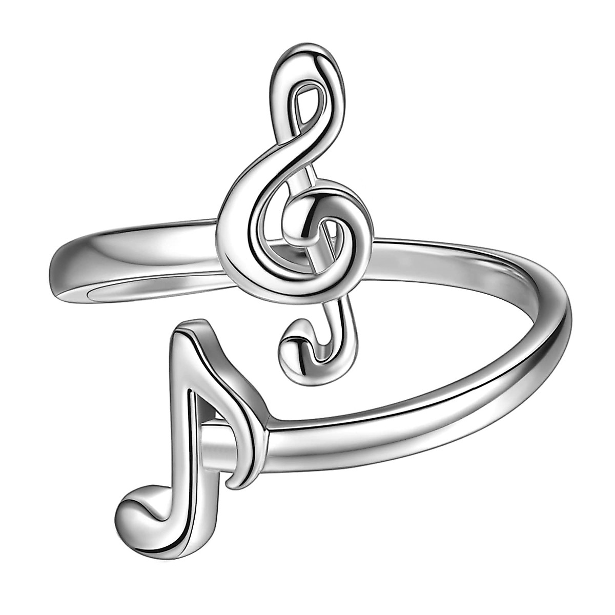 beautlace Musical Note Adjustable Rings Silver Plated Love Heart Treble Clef Music Note Open Ring Jewelry Gifts for Music Lover KR0026W