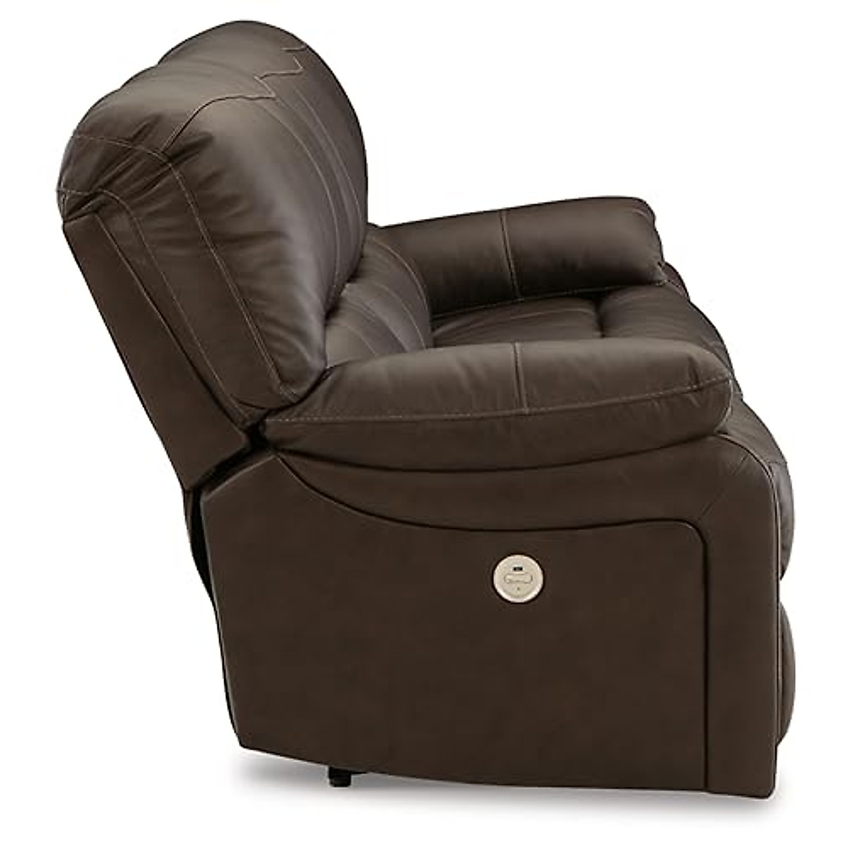 Signature Design by Ashley Leesworth Modern Leather Match Power Reclining Sofa with USB Ports, Dark Brown