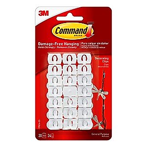 Command 17026 Decorating, White, 20 (17026-ES) 20PK Clip/Comm Adhesive, 20 Clips, Clear, 20 Clips