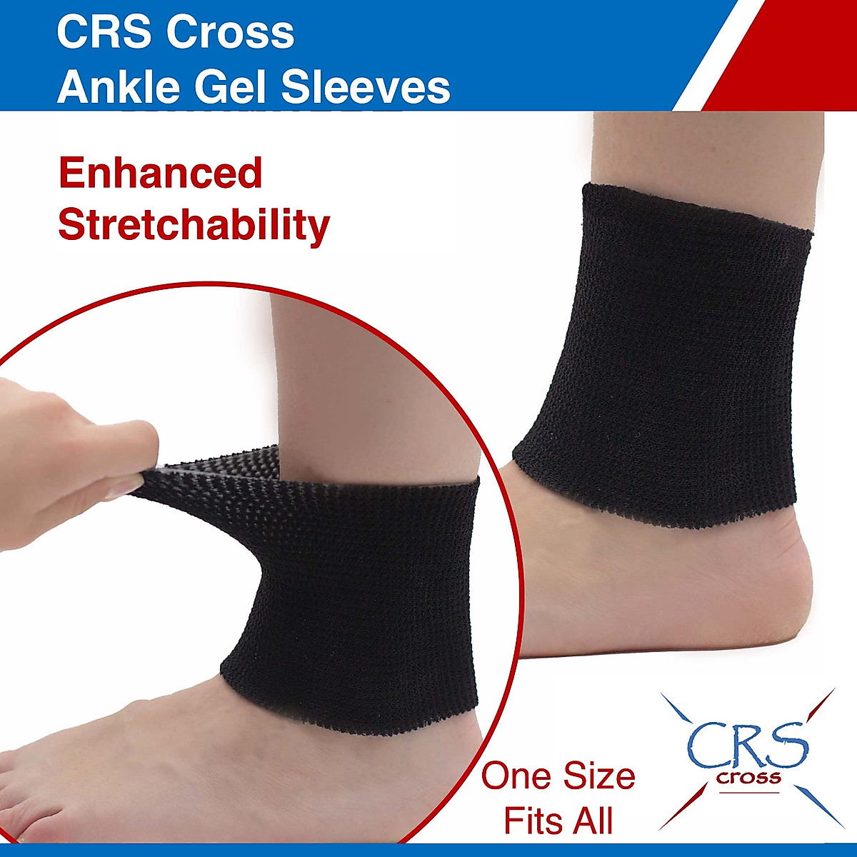 CRS Cross Ankle Gel Sleeves - Padded Skate Socks. Ankle, Foot and Lower Leg Cushion and Protection for Figure Skating, Ice Hockey, Roller or Inline Skating, Riding or Ski. 2 Black Ankle Gel Sleeves