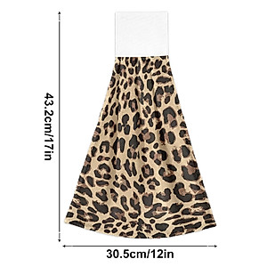 susiyo Brown Leopard Animal Print Hanging Kitchen Towels, 2 Pcs Tie Towel Dish Cloth with Loop for Kitchen Decor