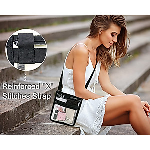 BeeGreen Black Clear Bag Stadium Approved Small Clear Purse with Extra Pocket for Women & Men,Clear Crossbody Purse for Concert, Sporting Events,Clear Messenger Bag w Long Strap for College Gift