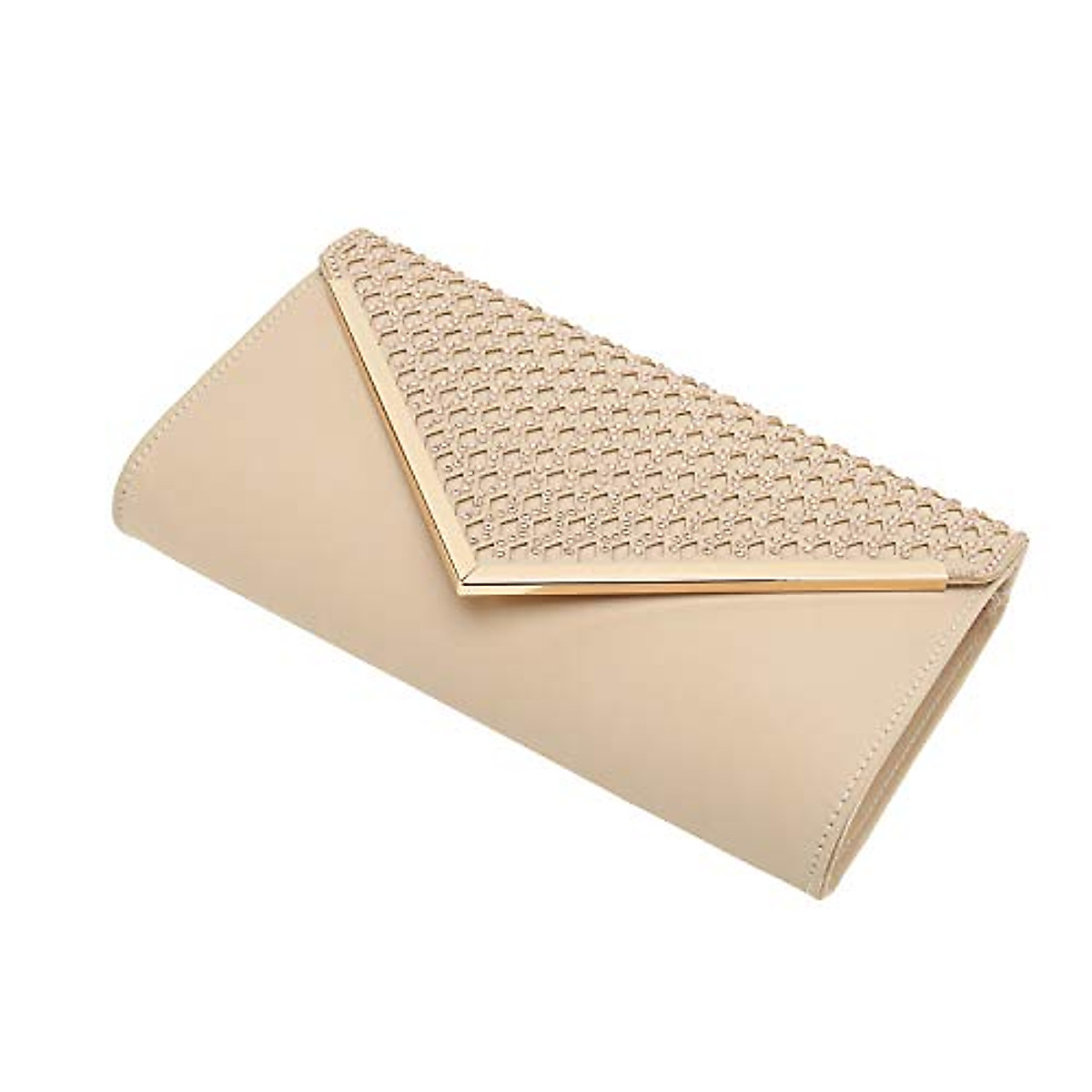 CHARMING TAILOR Elegant Satin Clutch Shimmering Rhinestones Laser-cut Flap Prom Purse (Beige)