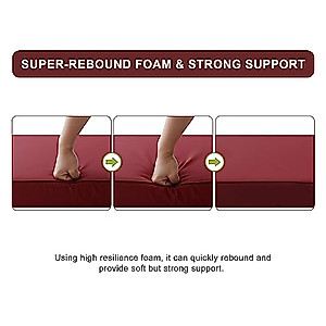 Faible Poisson Outdoor Chair Cushions, 20 x 20 Inch Waterproof Patio Furniture Back & Deep Seat Cushion Set with Handle and Anti-Slip Straps for Indoor Garden Camping, Plain Brick Red