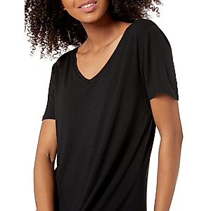 Amazon Essentials Women&#039;s Regular Short-Sleeve v-Neck Swing Dress, Black, X-Large