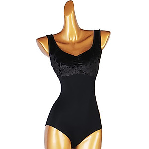 JRUIA Sleeveless Latin Practice Jumpsuit Women's Velvet Waltz Ballroom Bodysuits Flamenco Tango Yoga Training Costumes Bodysuit,Black,XXL