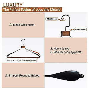 Wooden Clothes Hangers Wide Shoulder Suit Hangers Heavy Duty,Metal Hangers for Coat, Jacket,Pant,Dress, Coat Hangers for Closet Pack of 5