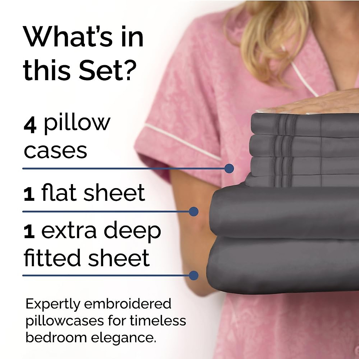 Extra Deep Cal King Sheet Set - 6 Piece Breathable & Cooling Sheets - Hotel Luxury Bedding Set with 18-24 Inch Extra Deep Pockets - Easy Fit - Super Soft, Wrinkle Free and Comfy - Grey, Cal King Size