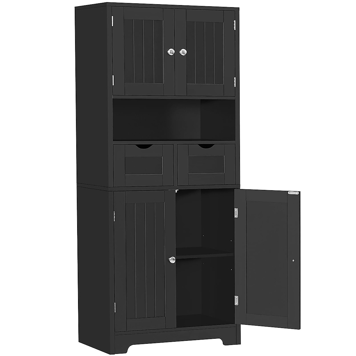 Iwell Tall Storage Cabinet with Adjustable Shelf, Bathroom Cabinet with 2 Drawers, Linen Cabinet for Living Room, Black