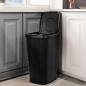 Generic 13.3 Gallon Trash Can, Plastic Touch Top Kitchen Trash Can, Black (2 Pack)