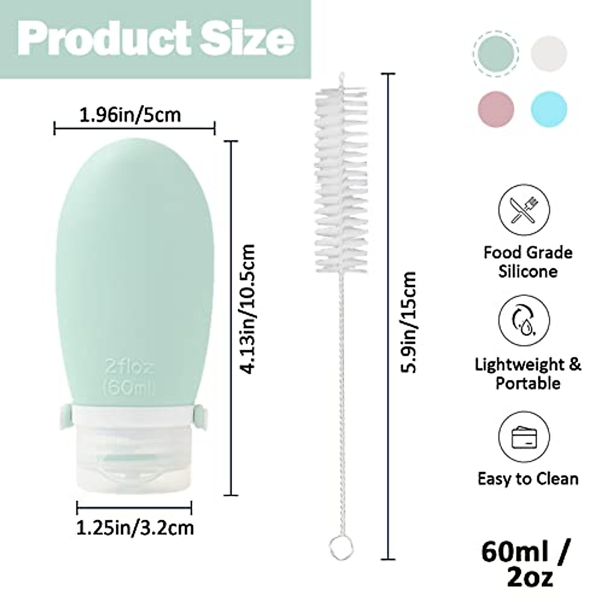 TACYKIBD 4Pcs Squeeze Salad Dressing Bottles, Leakproof Medium Oval Sauce Condiment Bottles with Bandage and Dressing to Go for Lunch, Portable Salad Dressing Container with 2Pcs Cleaning Brush(2OZ)