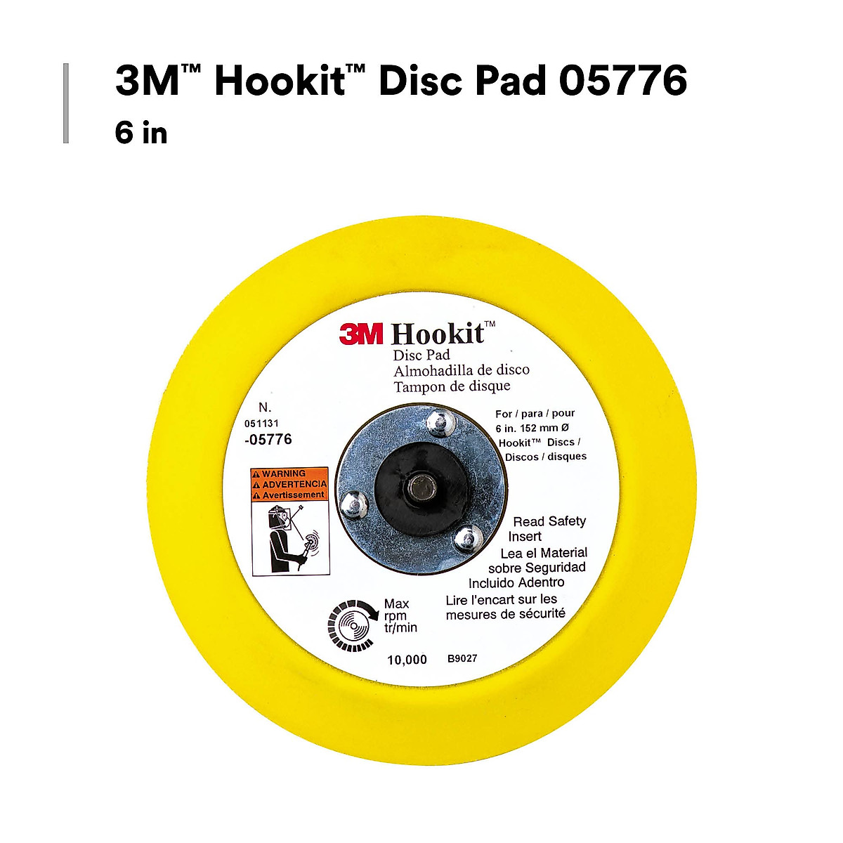 3M 05776 Hookit Disc Pad, 6 inch