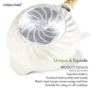 COOKLOVER Nonstick Induction Wok-12.6inch& 9.5 inch Nonstick Stir Fry Pan with Lid – White