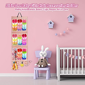SKYNEO Bows Holder for Baby Girls, Hanging Headbands Organizer,Baby Bow Holder Organizer w/Heart-Shape Velvet Hooks for Baby Hair Accessories (Pink)