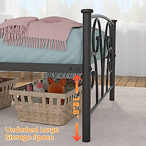 Timy Kids Twin Bed Frame with Headboard and Footboard, Metal Platform Bed Frame with 12 Inch Storage Space for Boys Girls Teens Adults, No Box Spring Needed, Black