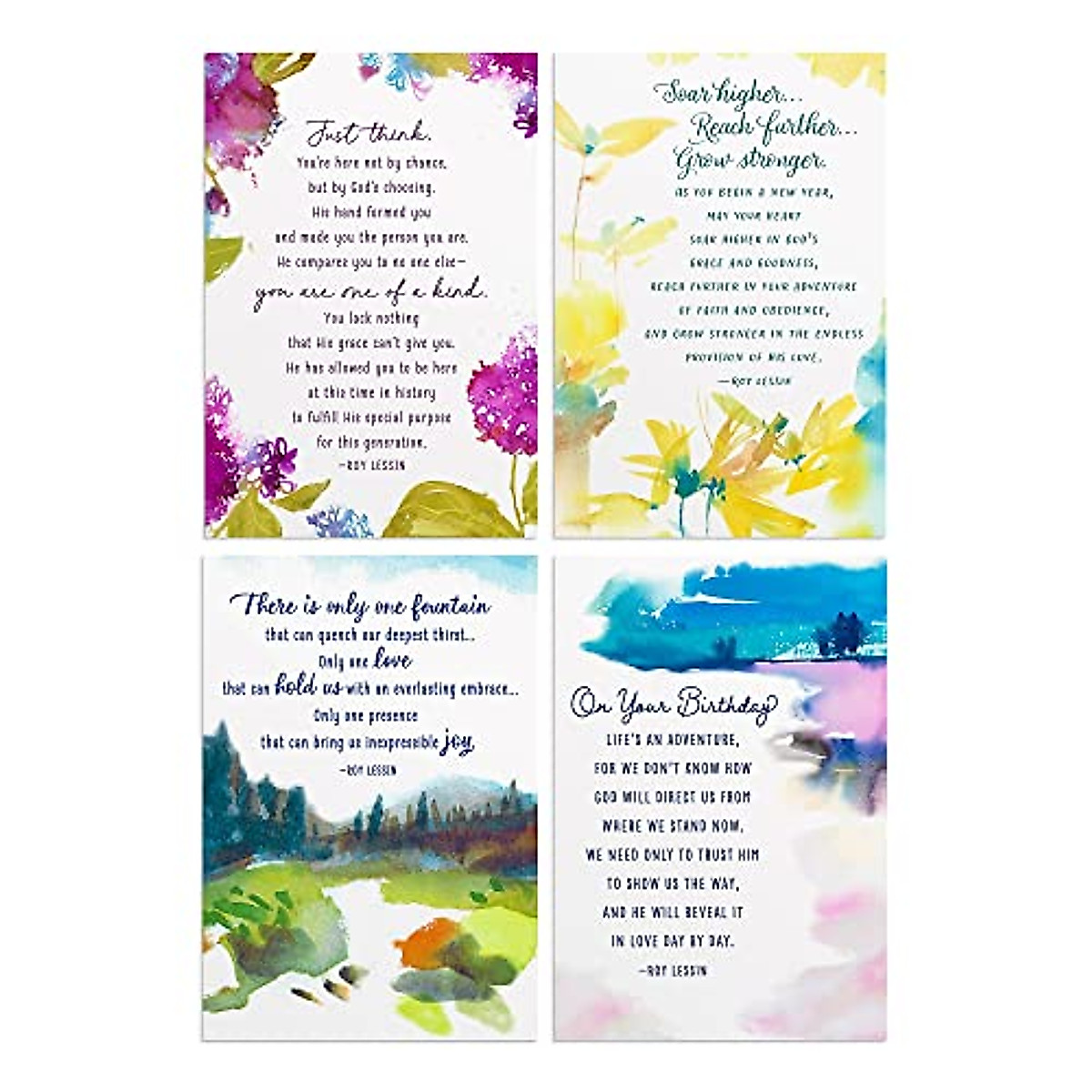 DaySpring - Roy Lessin - Happy Birthday - 4 Design Assortment with Scripture - 12 Birthday Boxed Cards & Envelopes (U1200)