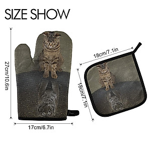 Cat Tiger Reflection Oven Mitts and Pot Holders Sets Heat Resistant Hot Pads Funny Creative Pet Cooking Gloves Handling Kitchen Cookware Bakeware BBQ