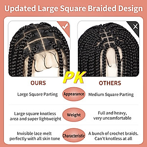 Lexqui 36" Large Knotless Braided Wigs for Women Box Braided Lace Wigs Human Hair Blended Braided Lace Front Wigs Full Double Lace Braid Wig with Baby Hair Natural Black