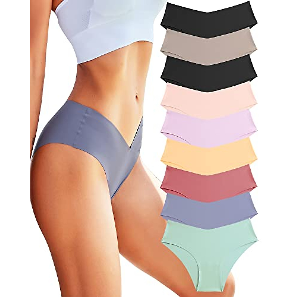 ROSYCORAL Women’s Seamless Bikini Panties Soft Stretch Invisibles Briefs No Show Hipster Underwear cheeky 9 pack XS-L (L)
