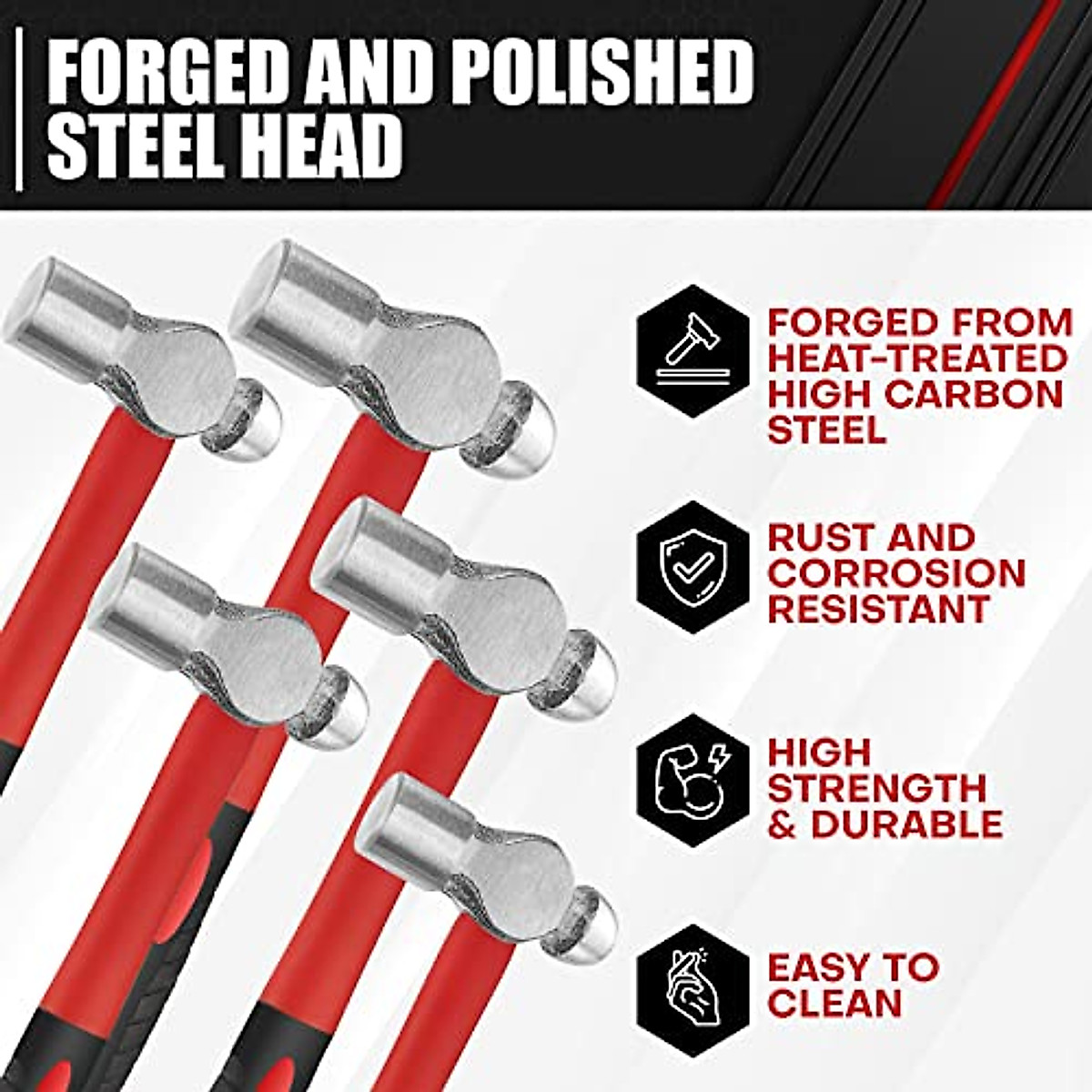 C&T 5-Piece Ball Peen Hammer Set, 8, 12, 16, 24, 32oz