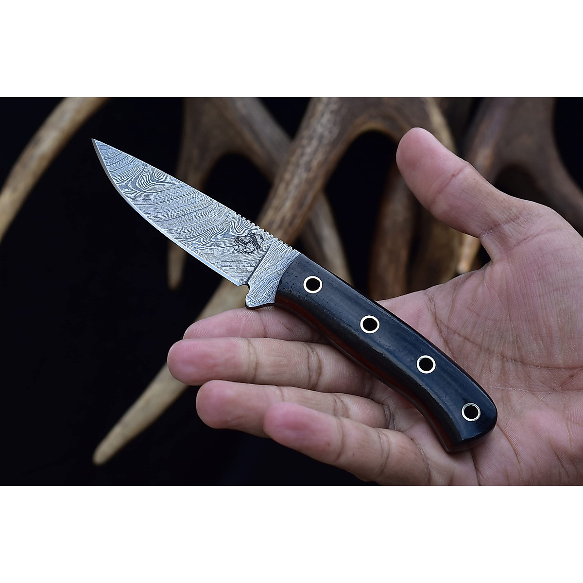 Knives Ranch Handmade Damascus Steel EDC Utility Knife - Full Tang - Burlap Micarta Handle - Heavy-Duty Pancake Sheath Snug Fit (3112-M)