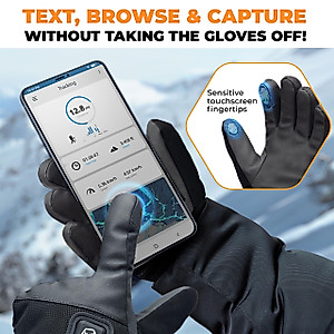 Foxelli Heated Gloves for Men & Women - 3 Heat Settings, Touchscreen Compatible, Rechargeable Waterproof Electric Gloves for Winter Outdoor Sports