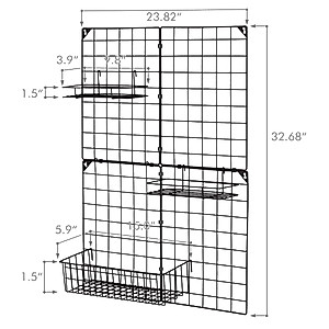 NEX Wall Grid Panel with Grid Baskets, Wire Wall Grid, Photo Picture Display, Memo Board, Wall DIY Decor Storage Organizer, 32.68'' x 23.82''