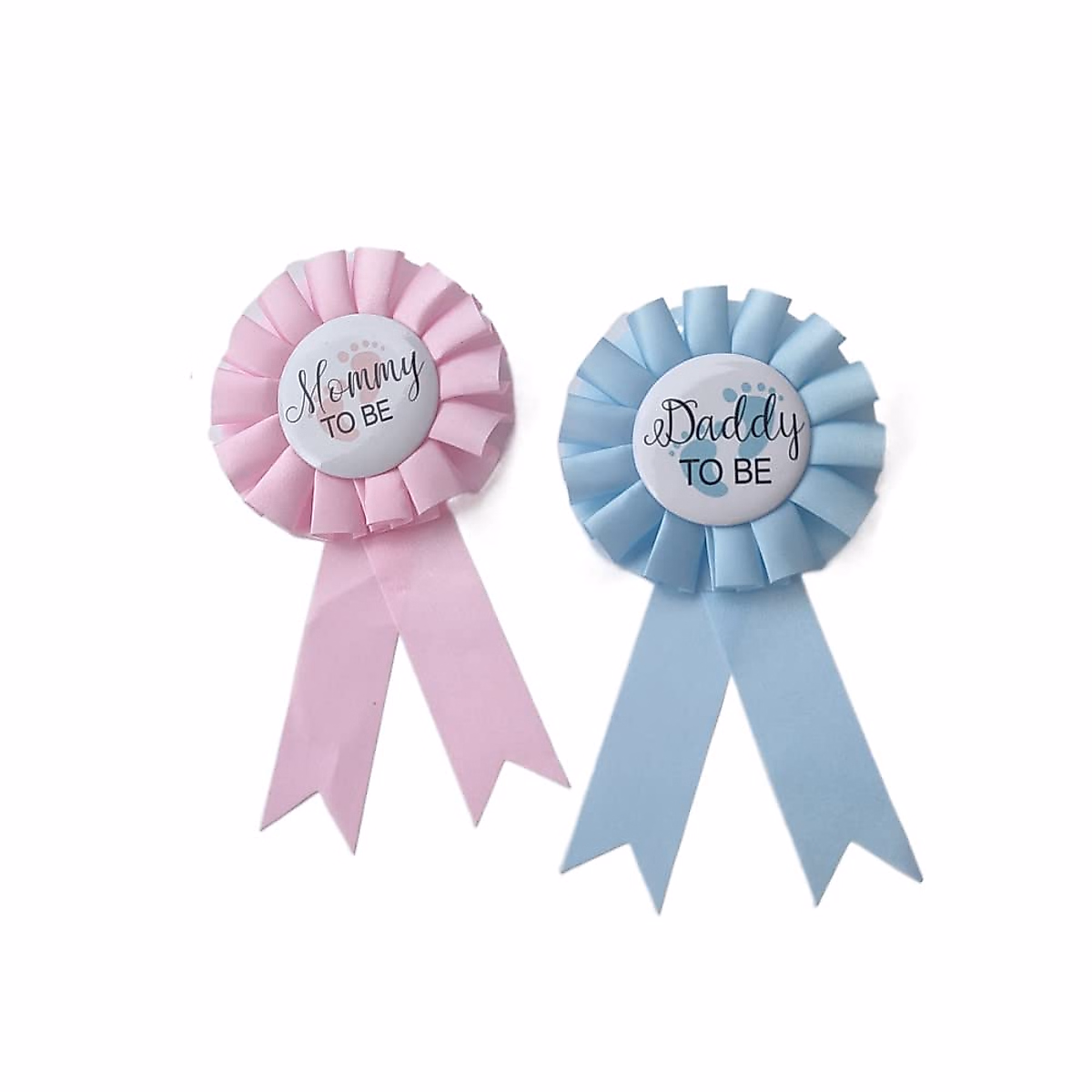 2 Pieces Daddy and Mommy to Be Tinplate Badge Pin, Gender Reveal Rosette Button Pins New Mom Gifts for Baby Shower Party Favor Decoration (Pink Blue)