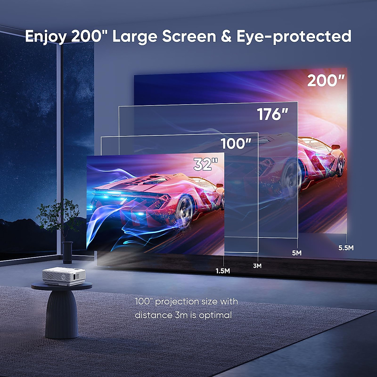 Projector with WiFi, 2023 Upgrade 8500L [100" Projector Screen Included] Projector for Outdoor Movies, Supports 1080P Synchronize Smartphone Screen by WiFi/USB Cable for Home Entertainment