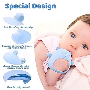 Baby Teething Toys, 3 PCS Teethers Set for 0-6, 3-6 Months & 6-12 Months, Baby Essentials, Infant Toys, Baby Chew Toys Set Food Grade Silicone, Bear Shape Teething Toy Fruit Shape Teether Set