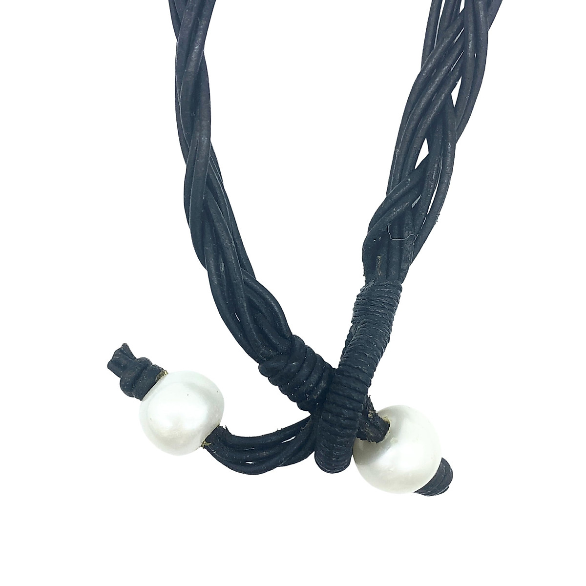 Keshi White Pearl Cluster Y-Necklace on Leather Cord