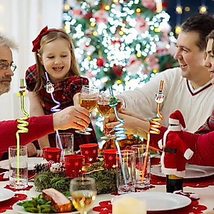 24 Pieces Christmas Drinking Straws Reusable Xmas Theme Party Plastic Straw, Santa Claus Snowman Christmas Tree Baby Shower Colorful Cartoon Straws for Christmas Birthday Party Favors, 8 Styles