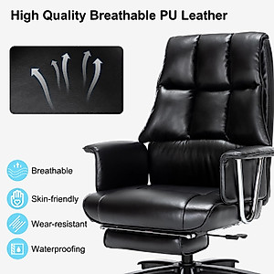 Office Chair Heavy Duty with Footrest, 400lbs-Big Tall PU Leather Ergonomic Office Chair for Heavy People High Back Computer Task Reclining Chair with Wide Thick Cushion Large Home Office Chair