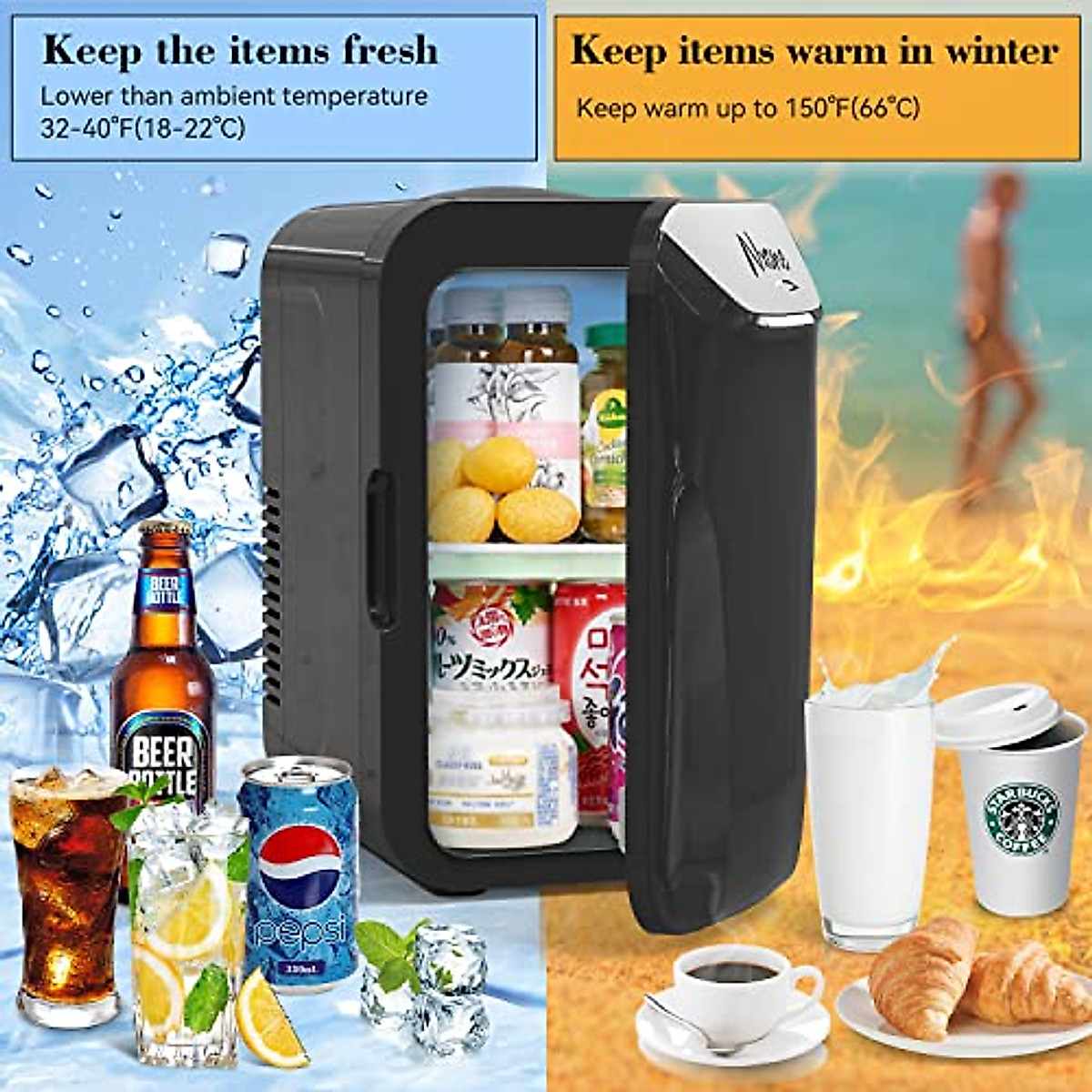 NXONE Mini Fridge,6 Liter/8 Can AC/DC Small Refrigerator,Portable Thermometric Cooler and Warmer Freezer Skincare fridge for Foods,Beverage,Medications, Home,Bedroom,Dorm,Office and Car Black