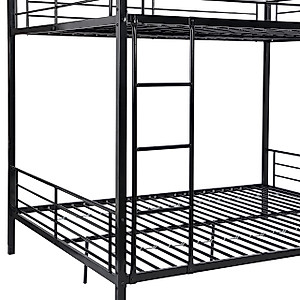 HBRR Twin Over Full Metal Bunk Beds with Ladders & Full Length Guardrail, Low Bunkbeds for Kids, Teens & Adults, Heavy Duty Metal Slats, No Box Spring Needed, Black