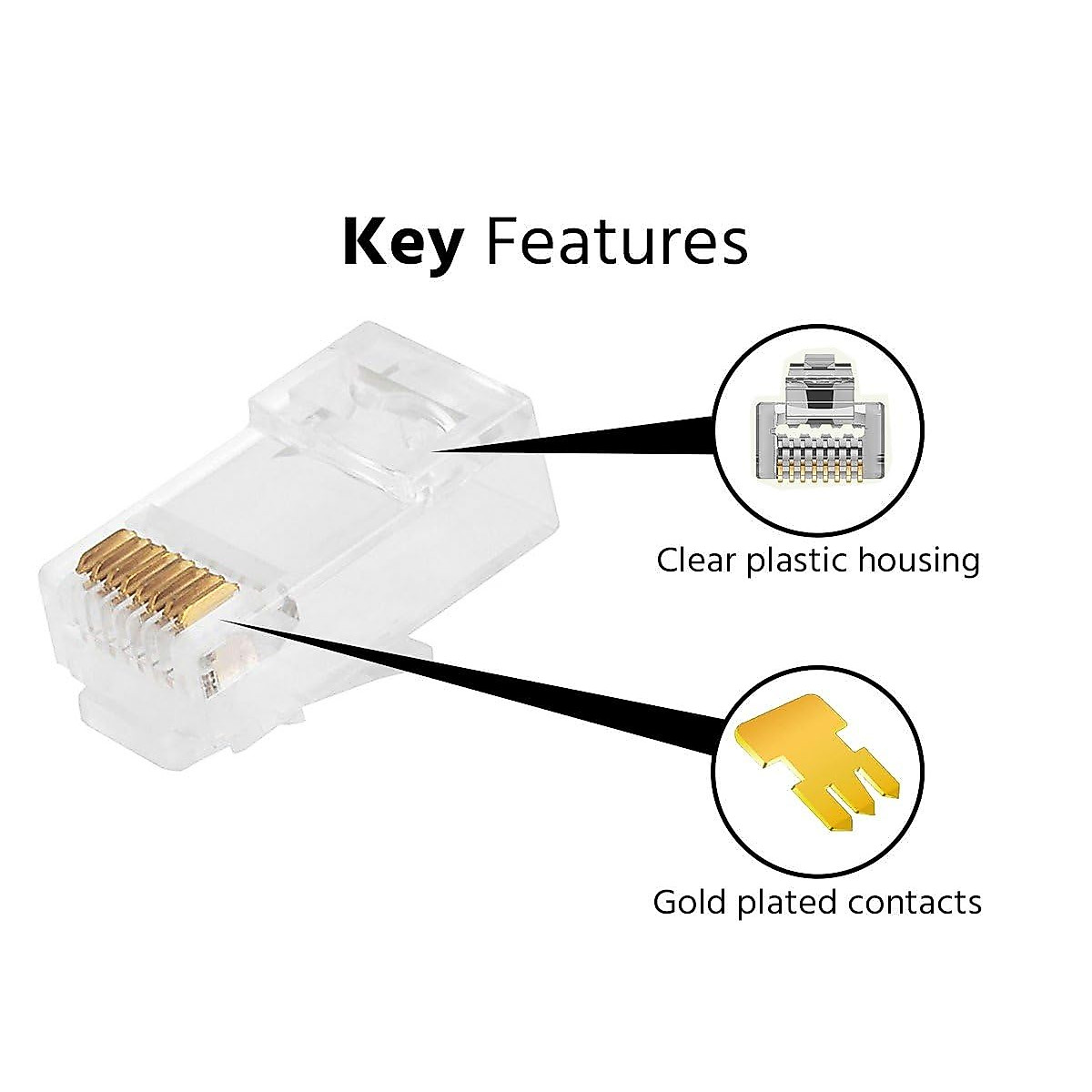 Monoprice Cat6 Plug Solid W/Insert 50U 100pcs/Bag