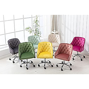 SLEERWAY Velvet Home Office Desk Chair, Modern Swivel Armchair, Comfy Task Chair with Height Adjustable, Upholstered Tufted Computer Chair for Working or Studying (Beige)