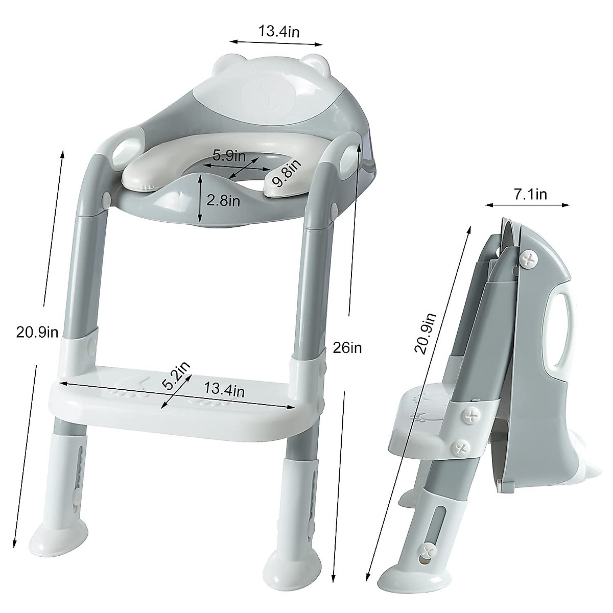 Fedicelly Potty Chair,Toddlers Potty Training Toilet Seat Boys Girls, Kids Potty Training Seat Step Stool Ladder(Gray/White)