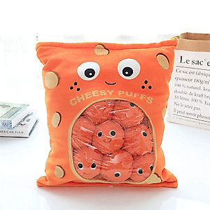 Angleliu Cheesy Puffs Plush Pillow,Stuffed Toy Game Pillow with a Bag of Cheesy Puffs Balls,for Children Sleep Home Decoration (Large)
