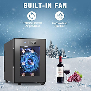 JINJUNYE 6 Bottle Wine Cooler Refrigerator, Wine Fridge Small, Countertop Wine Cooler with Digital Temperature Control, 46-66℉ Mini Freestanding Wine Cellars Glass Door, Gift for Wine Lover