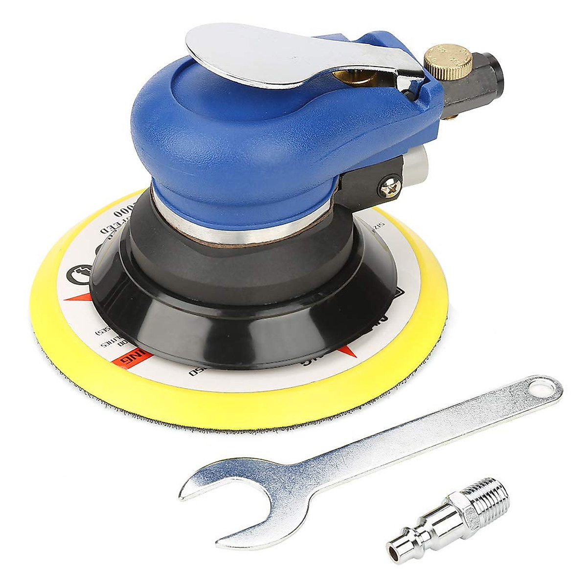 Air Random Orbital Palm Sander AT-980 5"/6" Heavy Duty Round Professional Pneumatic Orbit Polisher Palm Sander Hand Sanding Tool 10000rpm with Air Inlet Connector (6 Inch)