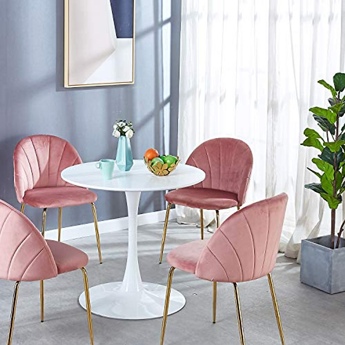 OTFPLUS White Round Dining Table, Modern Tulip Dining Room Table for 2-4 People, Circle Coffee Table Small Minimalist Kitchen Furniture, MDF Top, Metal Pedestal Base, 31.5 W, 28.7 H