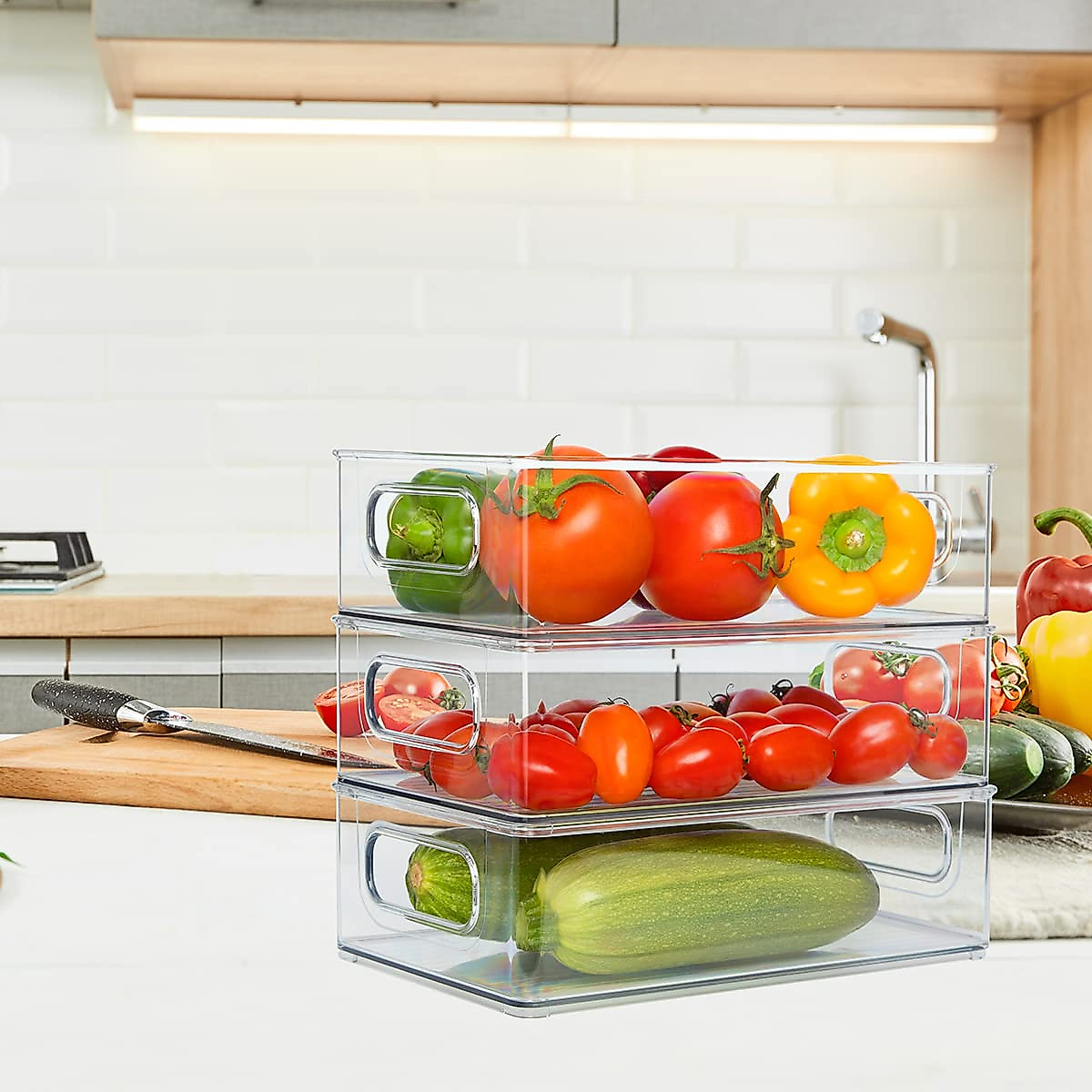 Refrigerator Organizer Bins 8 PCS, guiogc Clear Plastic Food Storage Bins for Fridge Freezers Pantry Organization, Stackable Food Organizer, Fridge Organizer Clear BPA Free