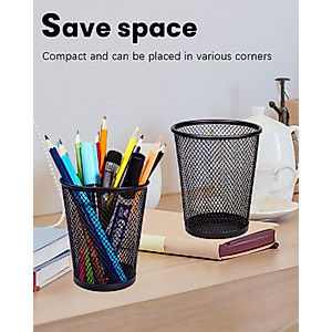 QYH Mesh Pencil Holder Metal Pen Cup Black for Desk 6 Packs