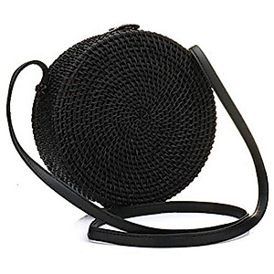 Gets Women's Woven Bag Round Handmade Rattan Shoulder Bag Cross Body Boho Beach Bag (Ordinary)
