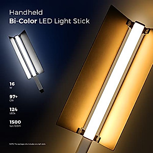 NEEWER CL124 Handheld LED Video Light Stick with Metal Barndoor, Portable Dimmable Bi-Color 3200K~5600K 1500Lux CRI 97+ 2.4GHz Remote Control/Built-in 2500mAh Battery/LCD Display Photography Light Kit