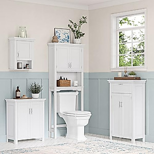 RiverRidge Somerset Single Door Wall Cabinet - Bathroom Medicine Cabinet with Inset Door, Coved Top Shelf, 2 Interior Shelves & Open Display Shelf – Elegant Bathroom Cabinet for Expanded Storage