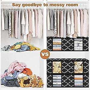 HomeHacks Storage Clothing Storage Bags, Storage Box Clothes Organizer with Clear Windows, Sturdy Handles Clothing Storage for Cloth, Toy, Bedding Storage, 2-Pack,Clover Black