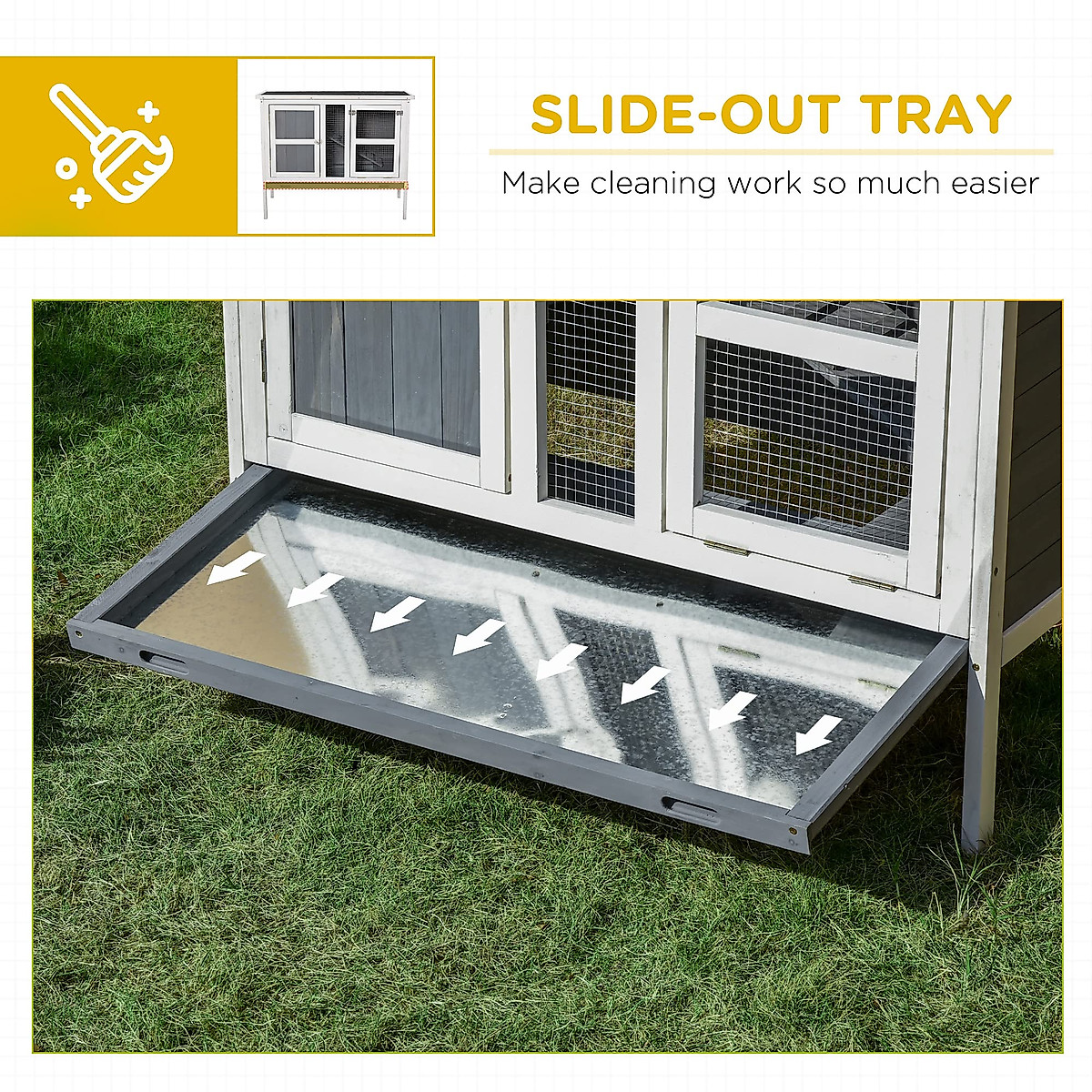 PawHut Rabbit Hutch Bunny Cage Small Animal Habitat with Ramp, Removable Tray and Openable Top, Inddor/Outdoor, Grey